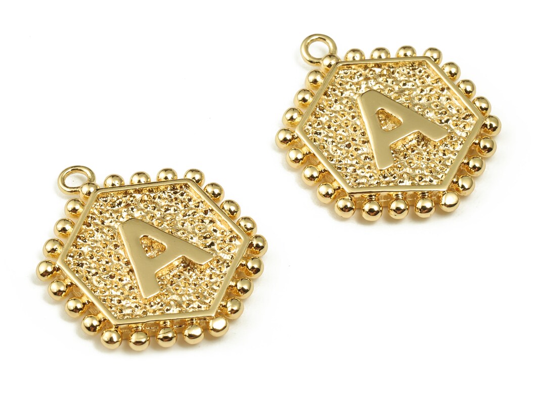 Brass Hexagon Letter A Charms - Alphabet Pendant Charm - 18K Shiny Gold ...