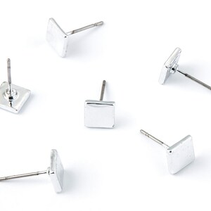 Square Earring Stud - Zinc Alloy Stud - Silver Tone Plated - Stainless ...