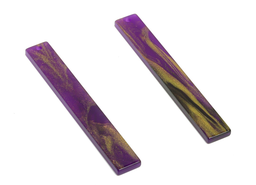 Acrylic Stick Charms - Bar Earrings and Pendant - Purple Gilt Earring ...
