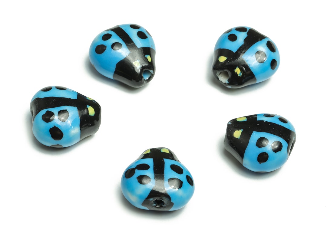 Glazed Ceramic Ladybug Beads - Carved Ladybug Beads - Handmade Beads ...