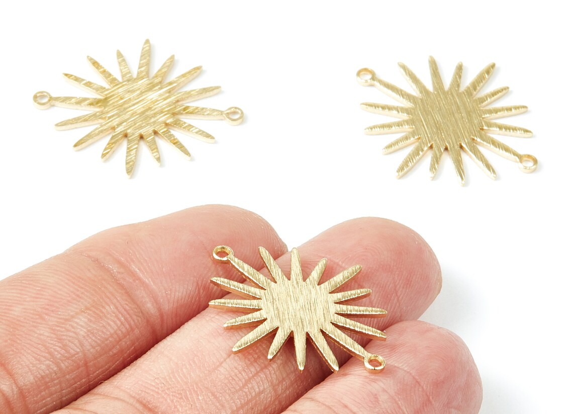 Brass Sun Charms - Textured Sun Shaped Raw Brass Connector With 2 Hole ...