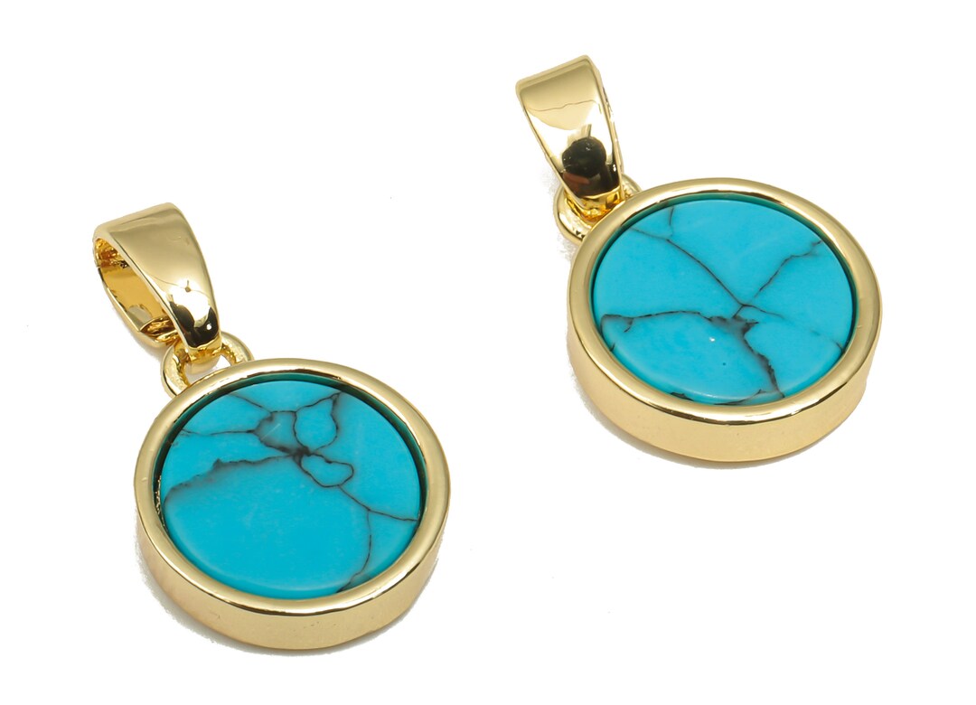 Brass Round Blue Stone Pendants - Synthetic Stone Pendant - 18K Real ...