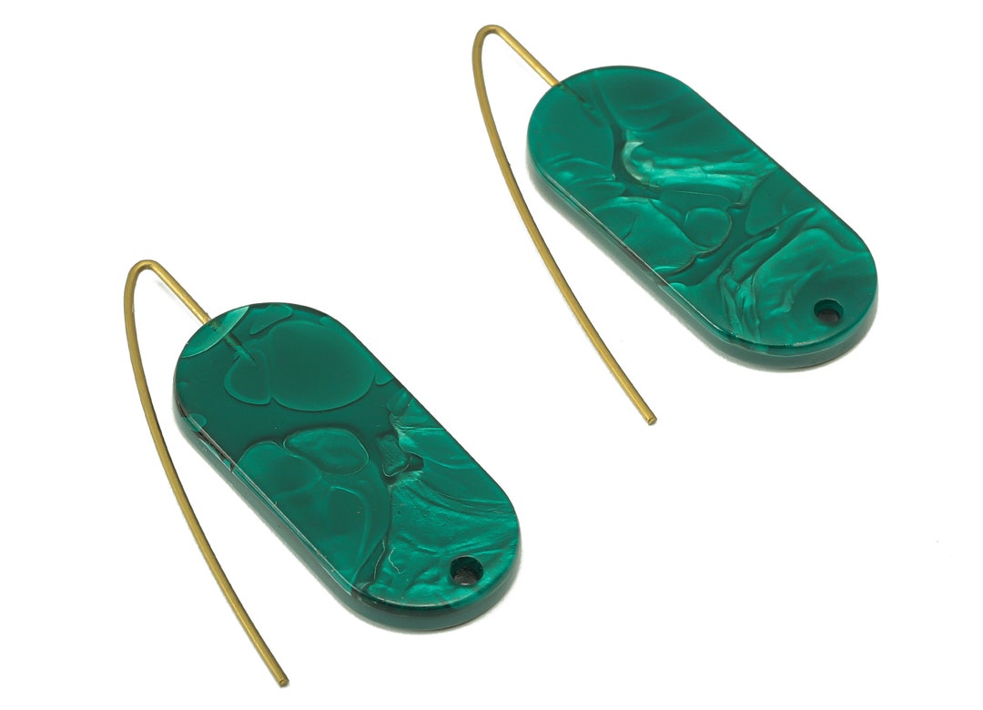 Acrylic Oval Ear Wire Hook - Green Oval Earring With Hole - Brass ...