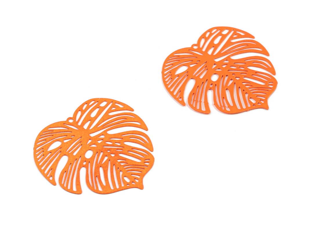 Luminous Orange Monstera Pendant - Brass Monstera Charm for Necklace ...