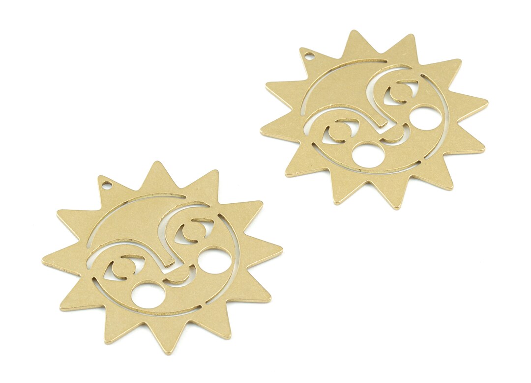 Smile Sun Pendant - Raw Brass Sun Happy Face Earring Charms - Jewelry ...