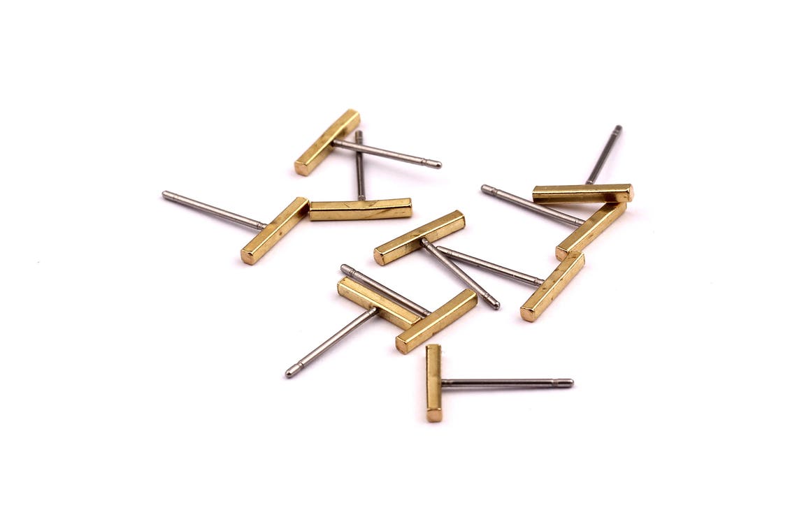 Rectangle Bar Stud Raw Brass Flat Bar Stud Stainless Steel - Etsy