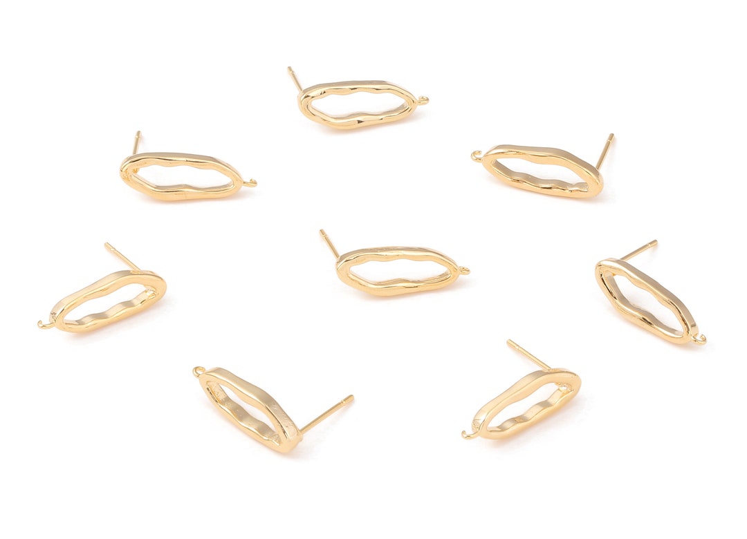 Brass Oval Earing Post - Brass Oval Earring Stud - 18K Real Gold Plated ...