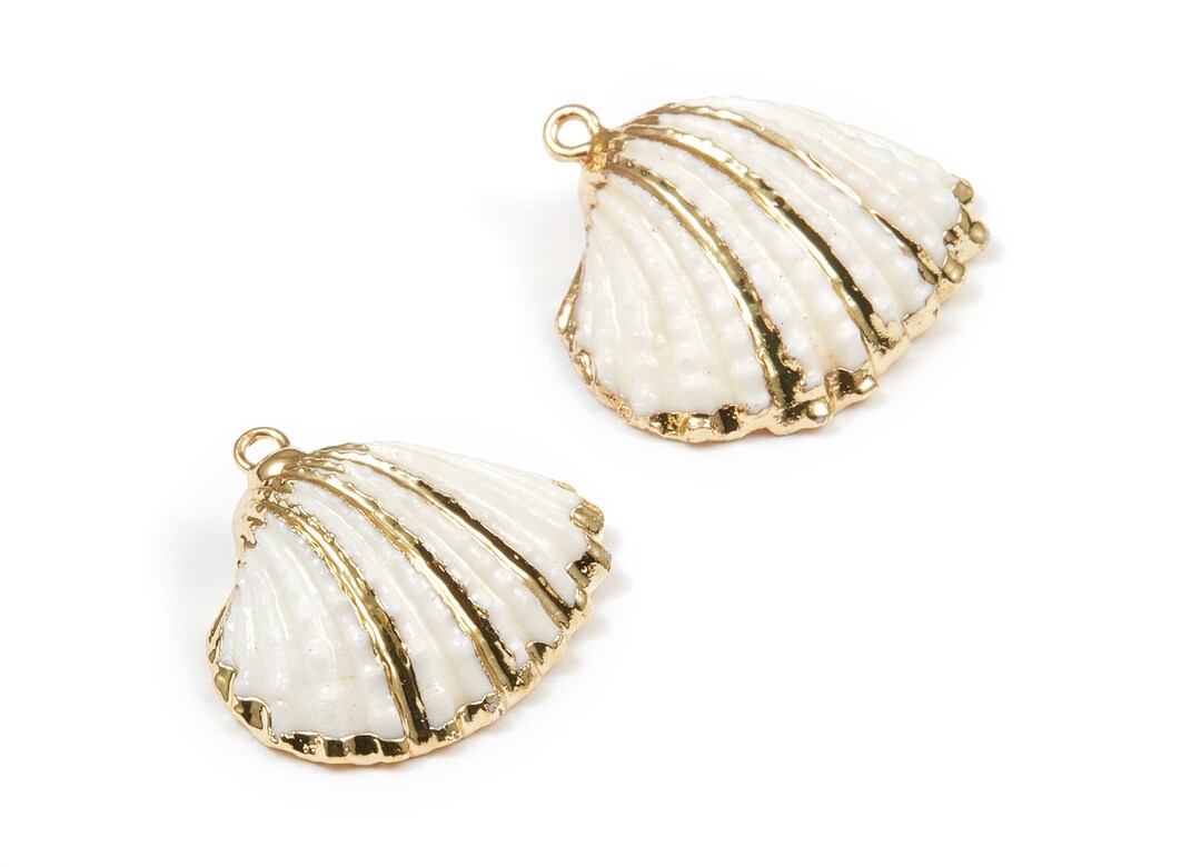 Mussel Shell Charms - Seashell Earrings and Pendant - Gold Tone Plated ...