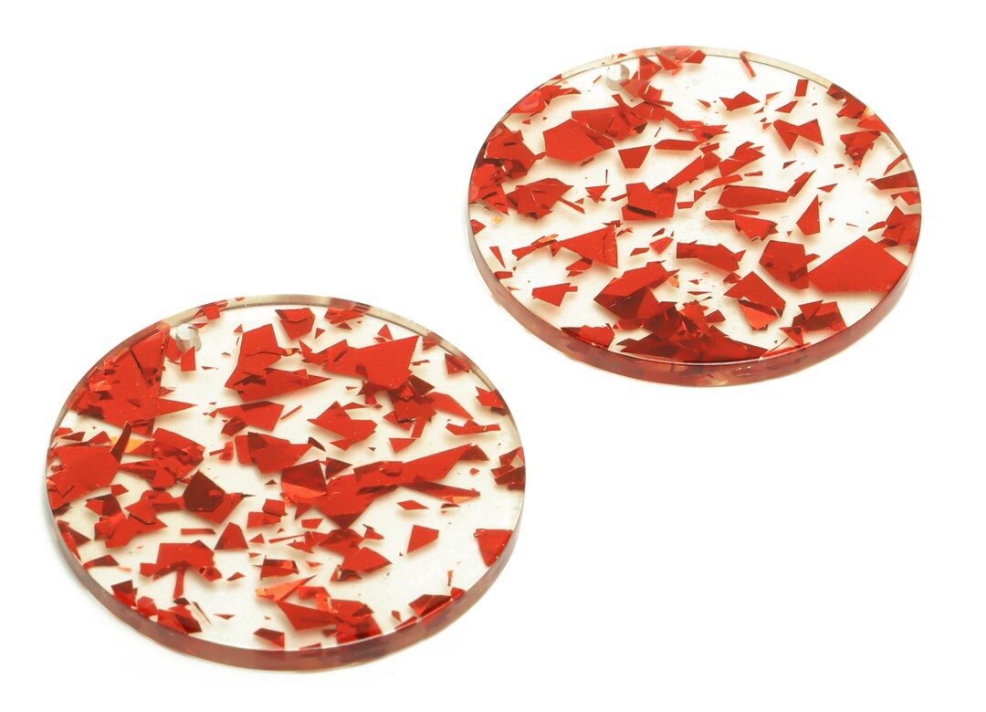Acrylic Round Charms - Circle Earrings and Pendant - Red Foil ...