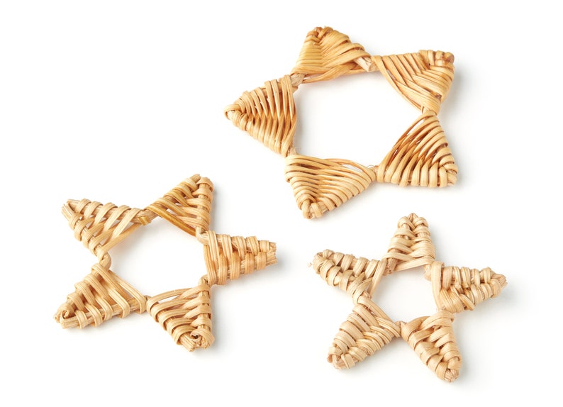 Handwoven Rattan Earrings - Star Shaped Rattan Pendant - Wooden Straw ...