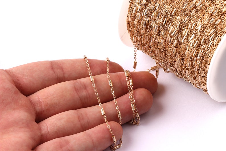 Bar Satellite Round Link Cable Chain Brass Chain Gold | Etsy