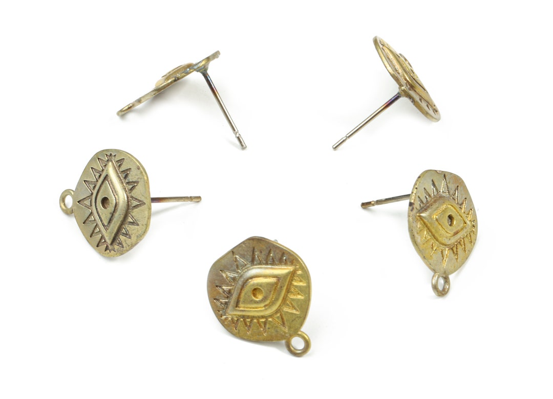 Brass Eye Earring Stud With Loop - Raw Brass Eye Round Earring Post ...
