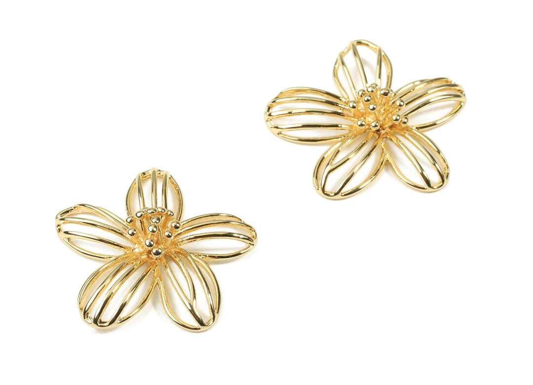 Brass Brooch Charms - Gold Brass Flower Brooch - 18K Real Gold Plated ...