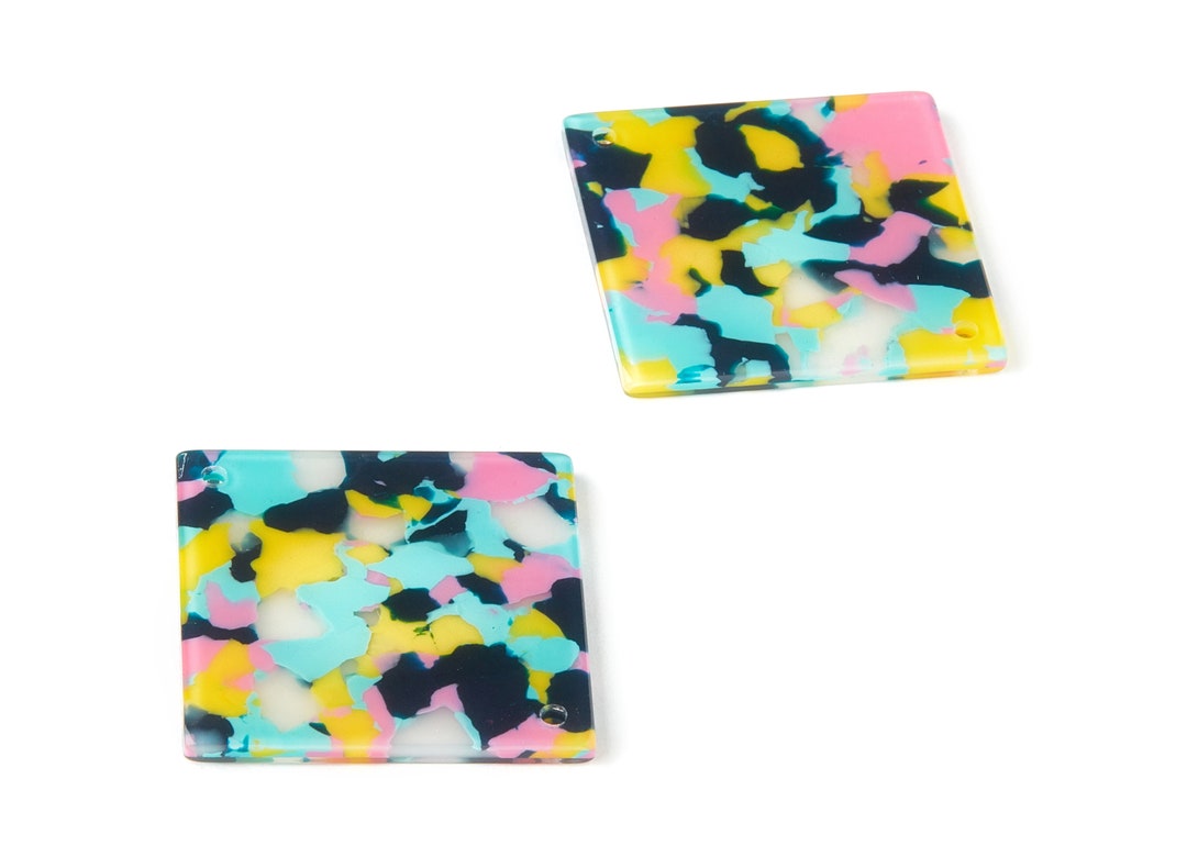 Acetate Square Charms - Square Earrings and Pendant - 2 Holes Earrings ...
