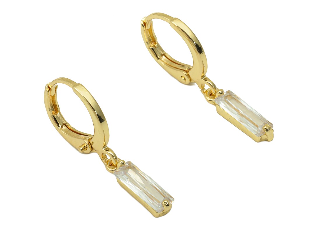 Brass Round Clasp - Brass CZ Huggie Hoop Clasp - Cubic Zirconia Emerald ...