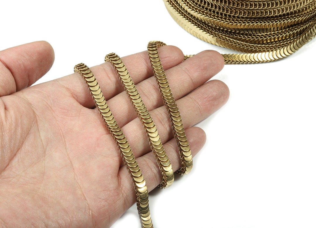 6.0 Brass Scale Chain - Raw Brass Lamellar Snake Chain - Unsoldered ...