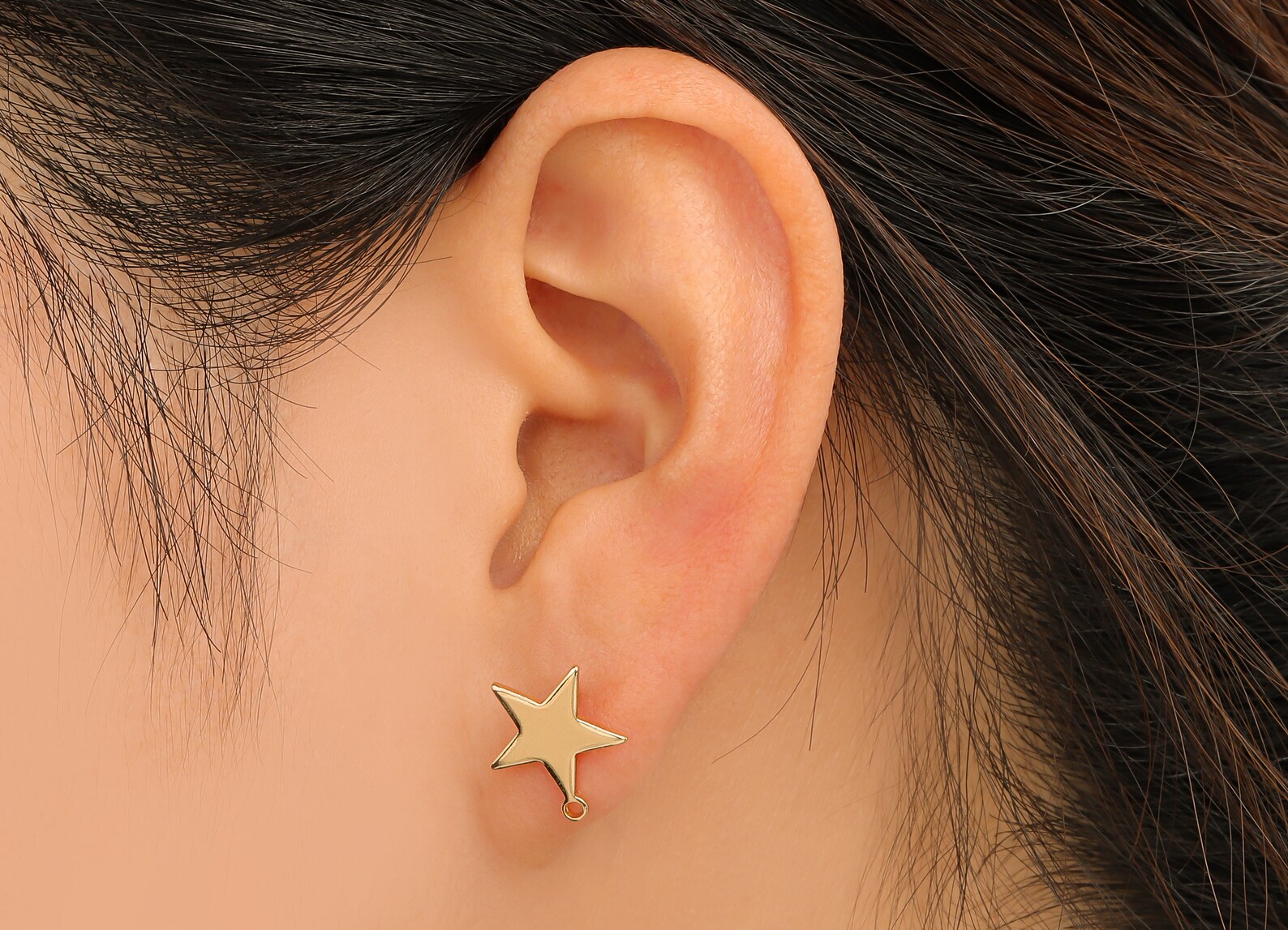 Brass Star Earing Stud White Loop - Brass Star Earring Post - 18K Real ...