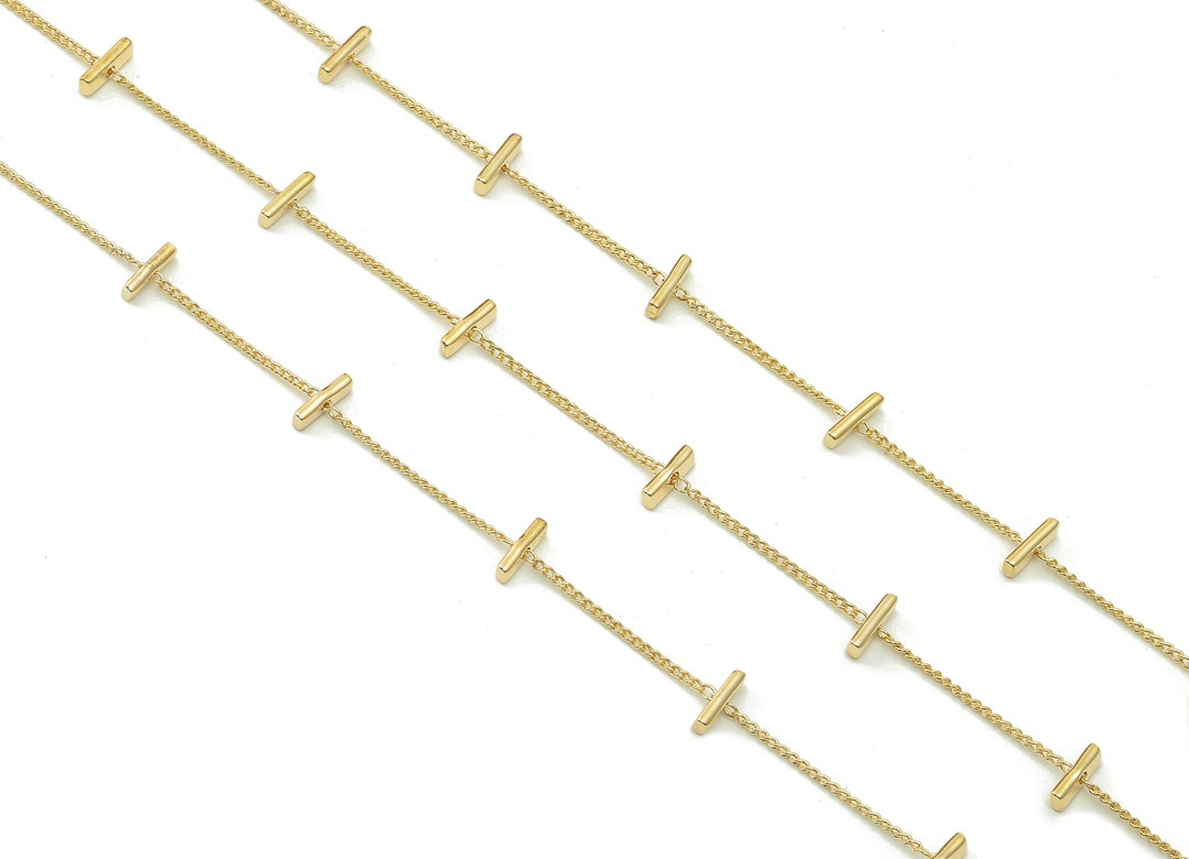 Brass Rectangle Bar Curb Chain Gold Bar Satellite Chain Cuboid Mini ...