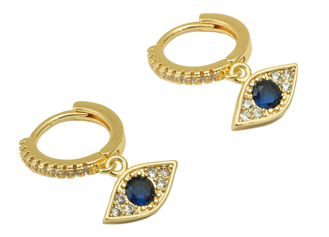 Brass Eye Earring Clasp - Brass Hoop Clasp - Blue Eye Huggie Hoop Clasp ...
