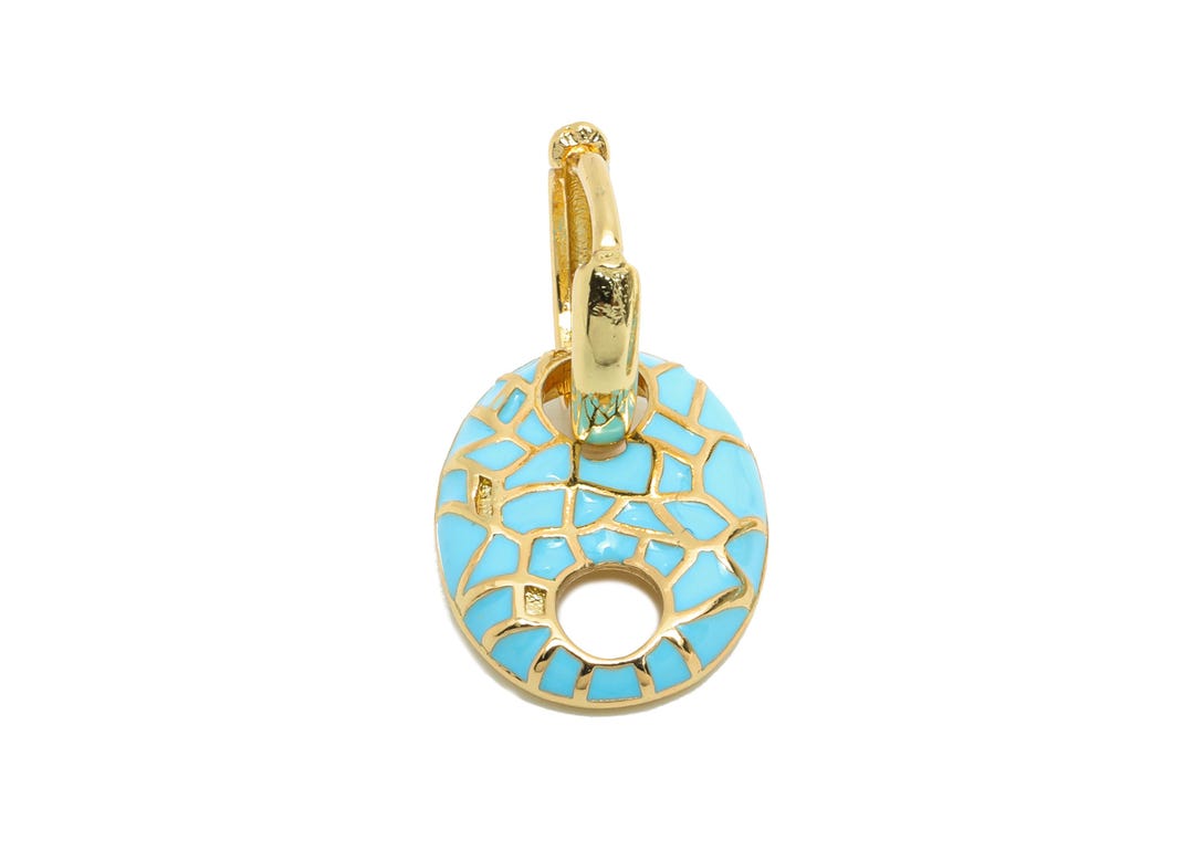 Gold Dangle Hoop Clasp - Blue Enamel Colorful Earring - Modern Brass ...