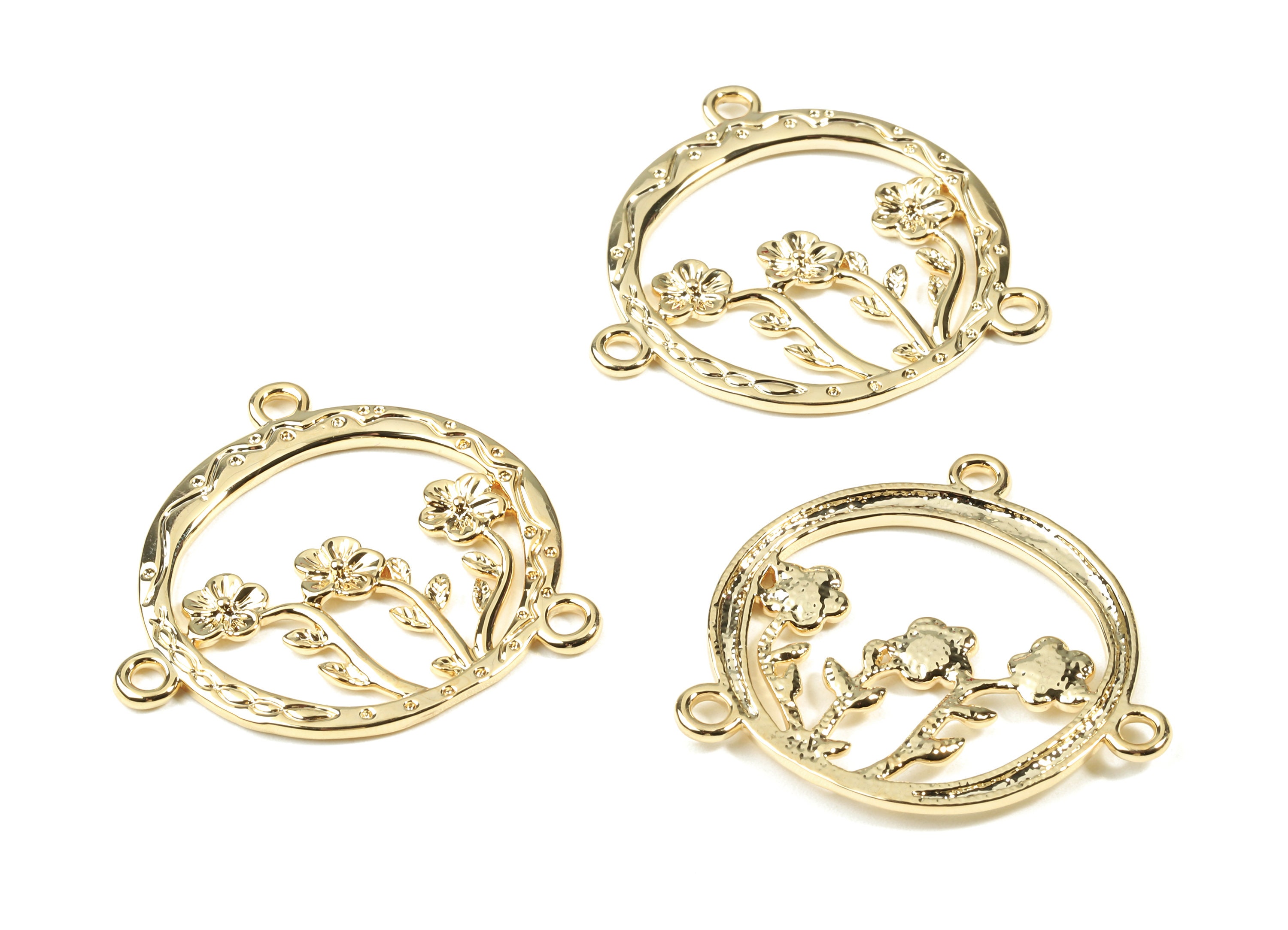 Brass Flower Necklace Connector Gold Round Connectors 18K | Etsy