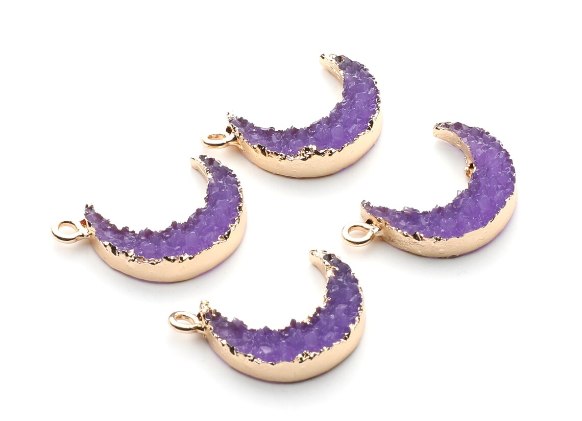 Druzy Earring Charms Purple Resin Copper Earrings for Right | Etsy