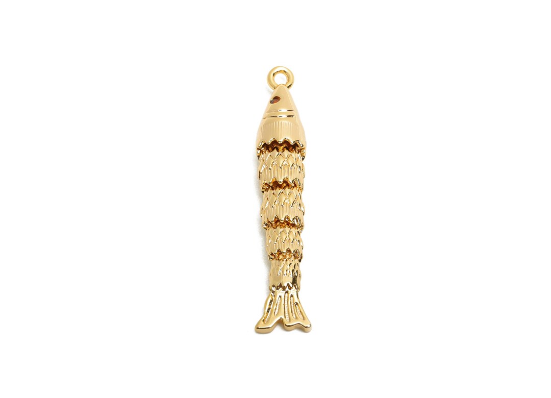 Movable 3D Articulated Fish Charms - Brass Textured Cubic Zircon ...