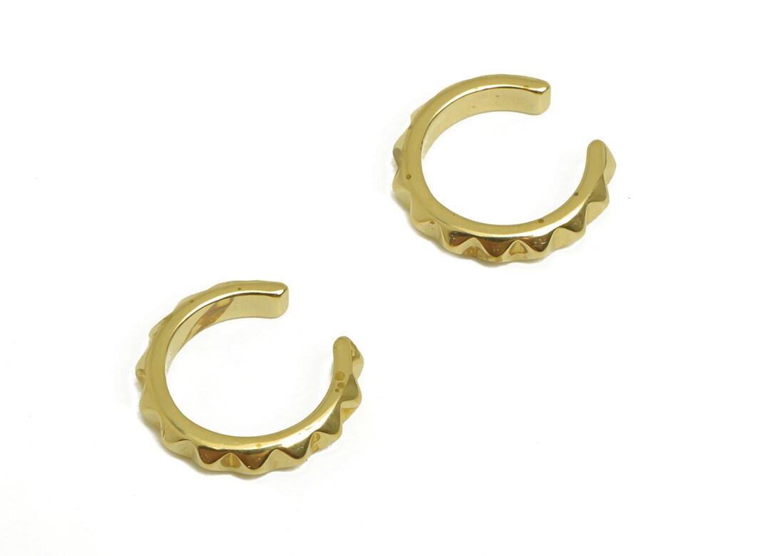 Brass Mini Open Round C Earring - Raw Brass Huggie Hoop Earring Clip - Textured Cuff Earring ...