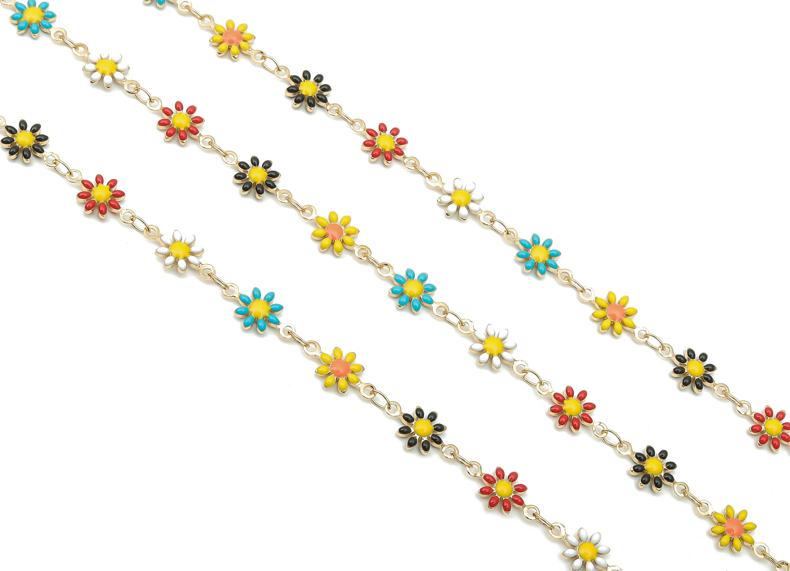 Brass Daisy Chain Enamel Flower Chains Floral Links Chain - Etsy
