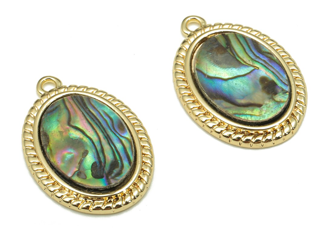 Brass Oval Earring - Abalone Shell Charm - Pendant With Loop - for ...