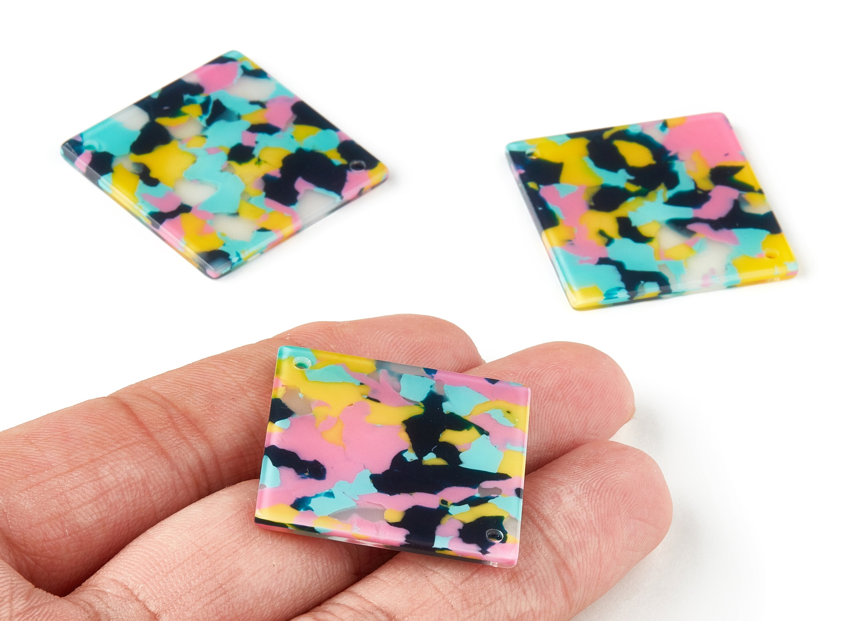 Acetate Square Charms - Square Earrings and Pendant - 2 Holes Earrings ...