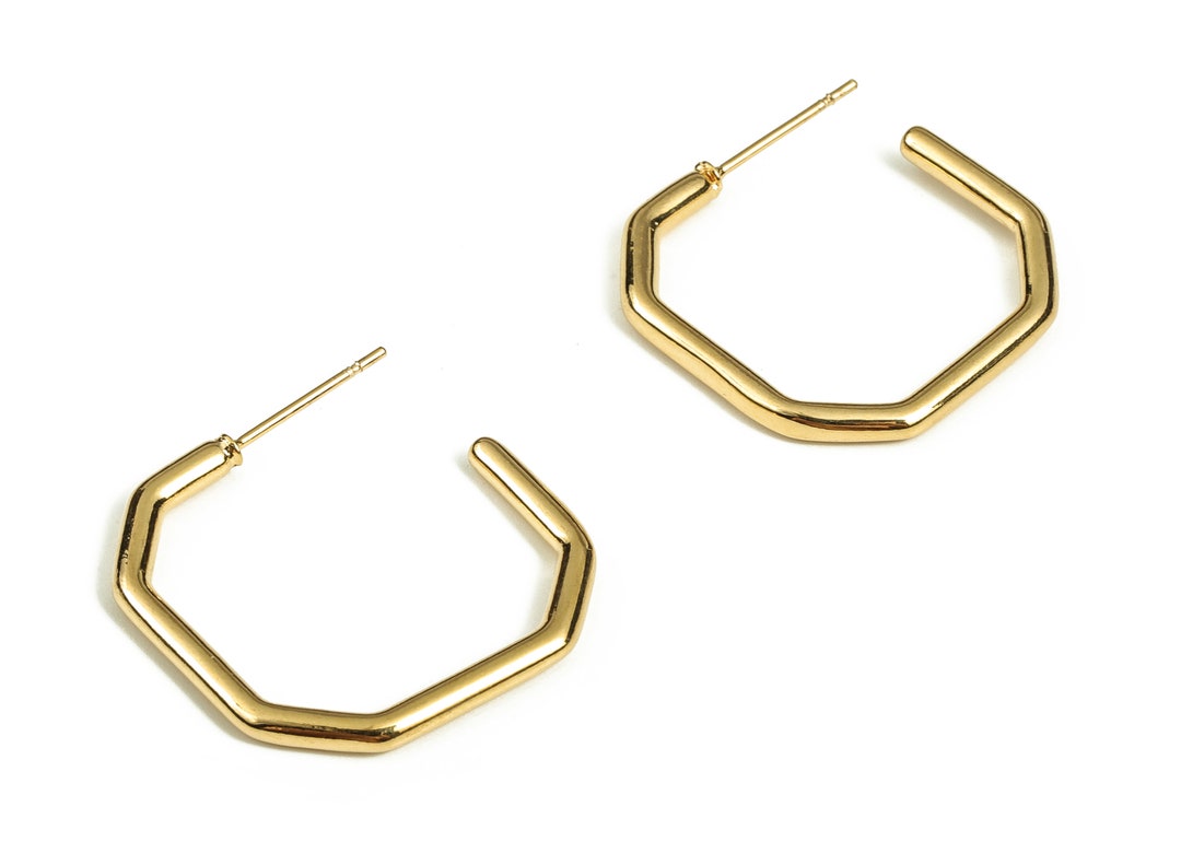 Brass Polygon Earring Post - Gold Polygon Earring Stud - 18K Real Gold ...