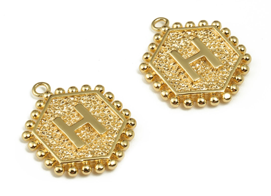Brass Hexagon Letter H Charms - Alphabet Pendant Charm - 18K Shiny Gold ...