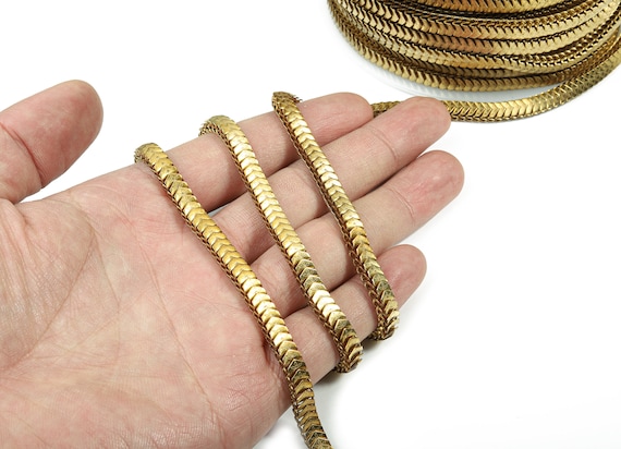 Brass Snake Chain Unsoldered Links Raw Brass Lamellar Snake Chain Brass ...