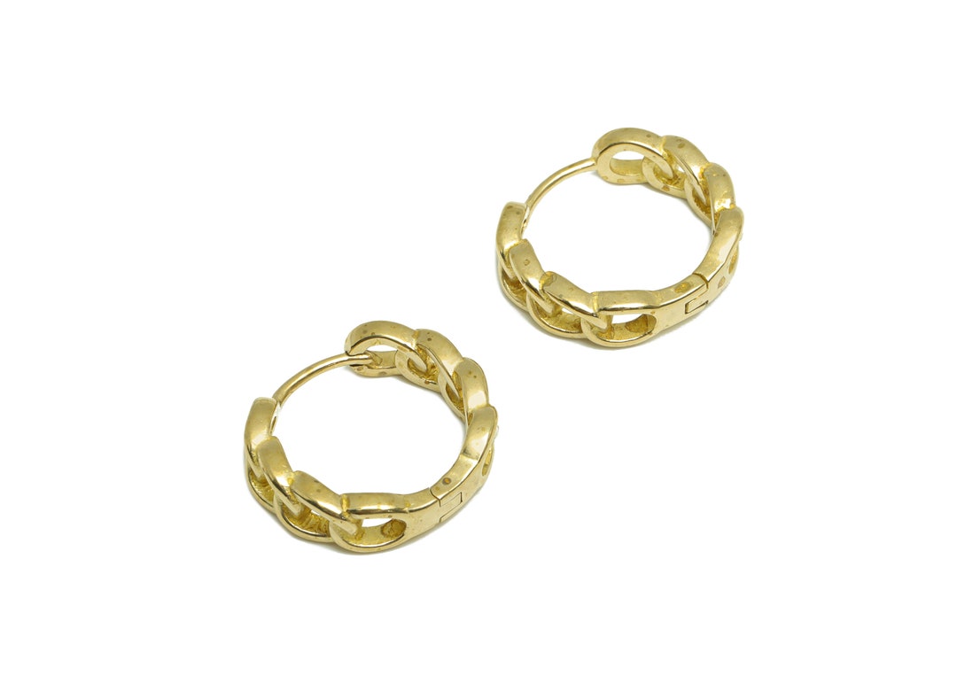 Brass Chain Huggie Hoop Earring - Raw Brass Hoop Rope Chain Earring ...