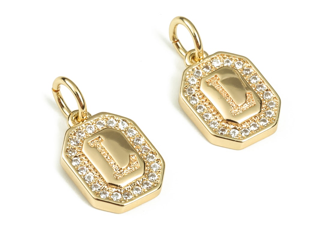 Brass Square Letter L Earring Charms With Zircons – Initial L Gold ...