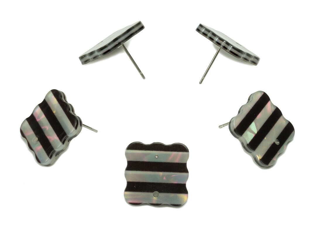 PVC Wave Square Earring Post - Black Stripe Stud Earring With Hole ...