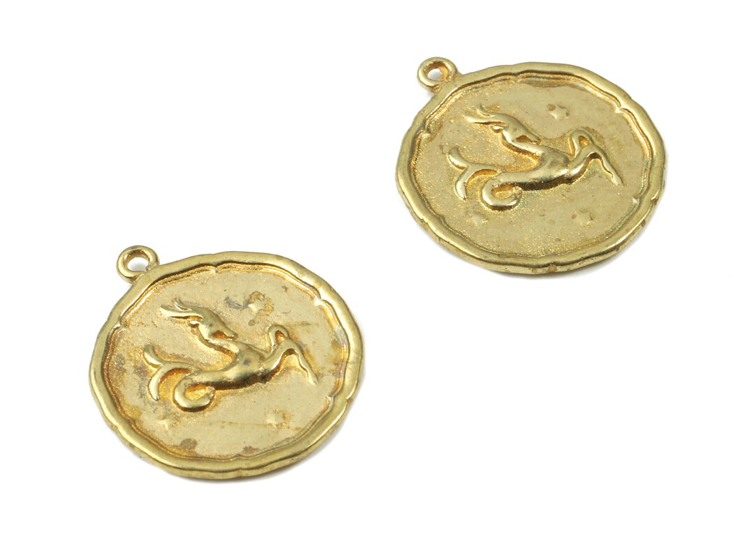 Brass Capricorn Earring Charms - Raw Brass Horoscopes Pendant - Earring ...