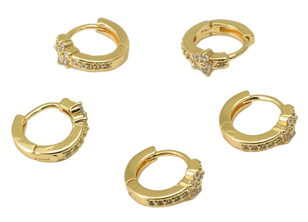 Brass Hoop Earring Clasp - Flower Earring Clasp - Cubic Zirconia Ring ...