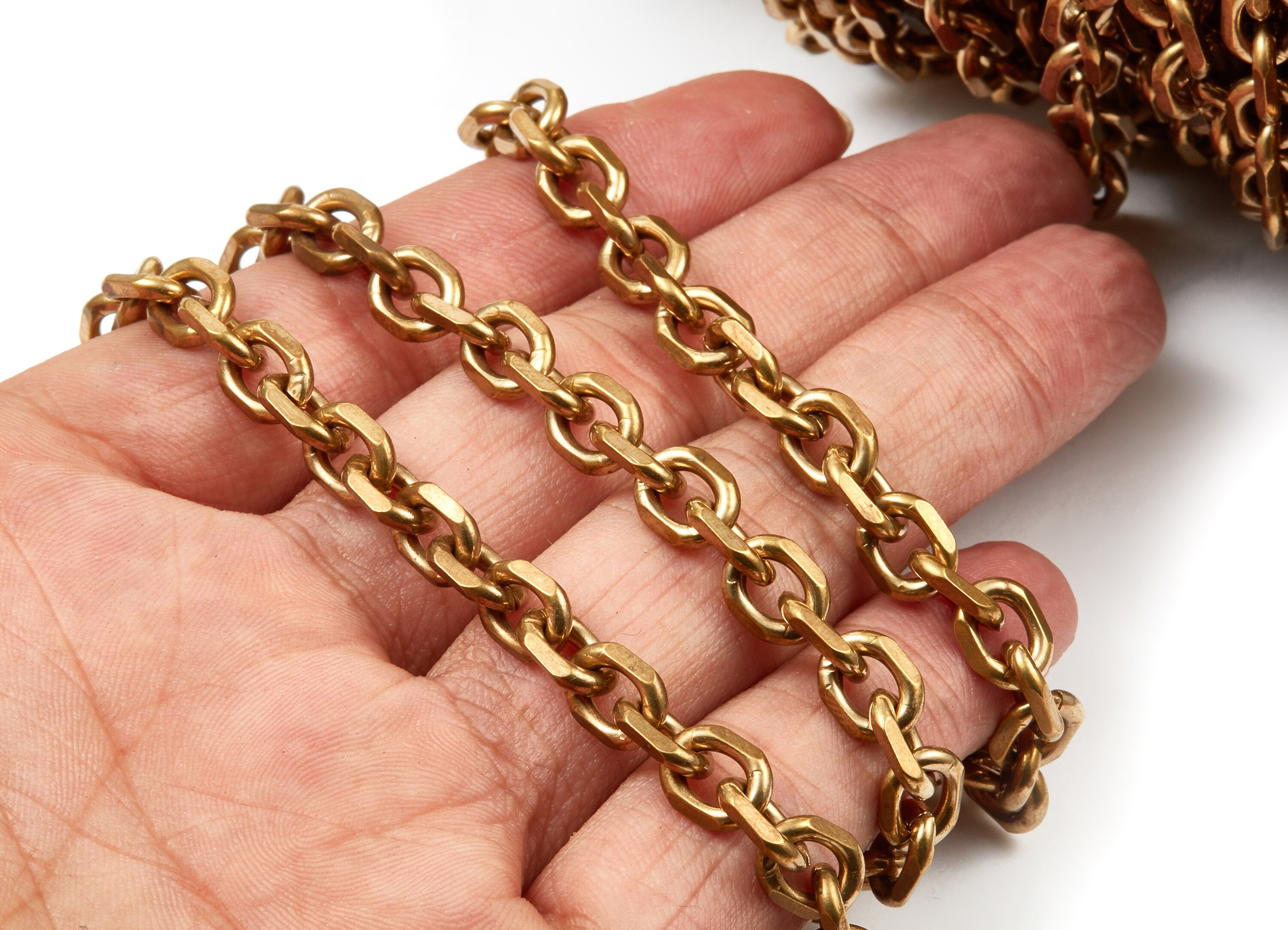 Flat Cable Chain Raw Brass Open Link Faceted Cable Chain - Etsy