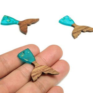 Walnut Wood Fish Tail Charms - Resin Fish Tail Pendant - Blue & Coffee ...