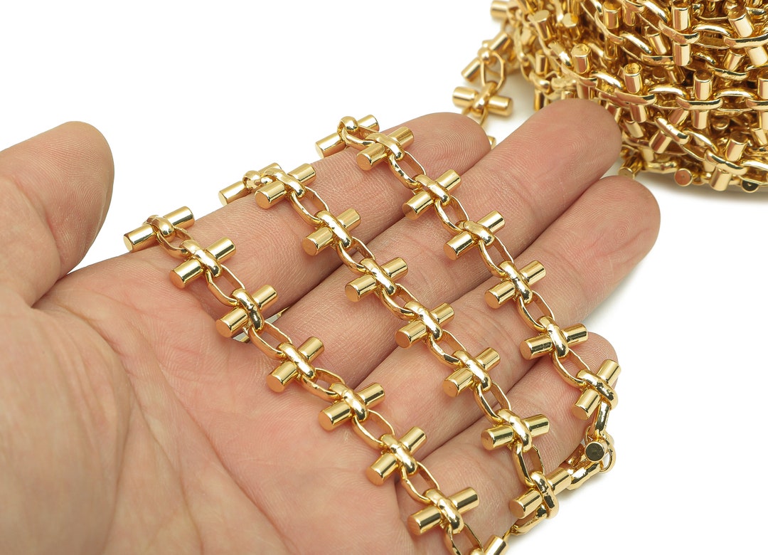 Brass Thick Oval Cylinder Chain - Lattice Chains for Bracelet - Bar ...
