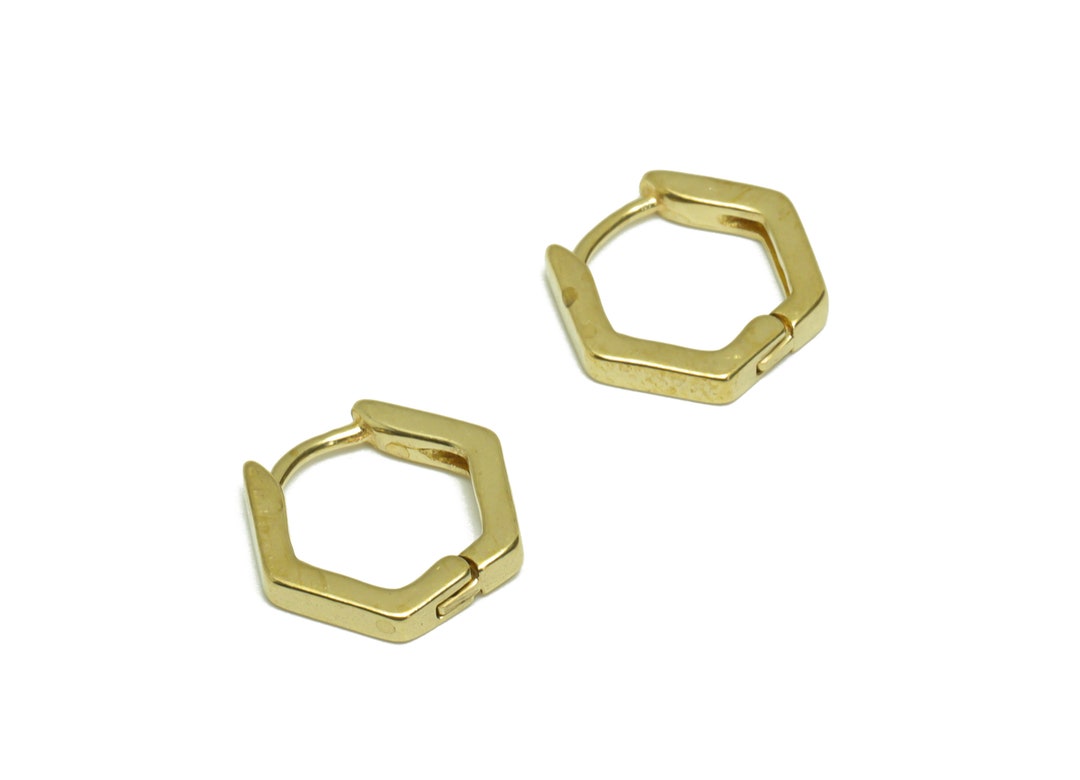 Brass Hexagon Huggie Hoop - Raw Brass Earring Clasp - Brass Hoop Clasp ...