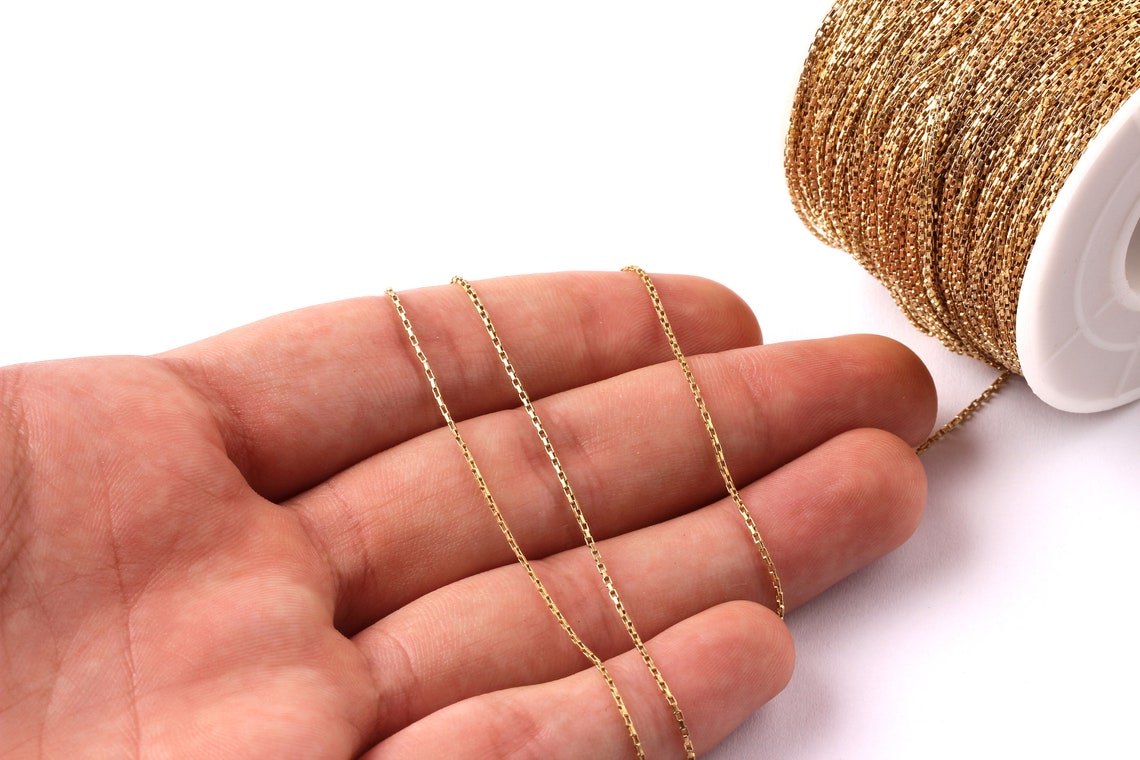 Rectangle Box Chain Link Chain Raw Brass Chain Tiny | Etsy
