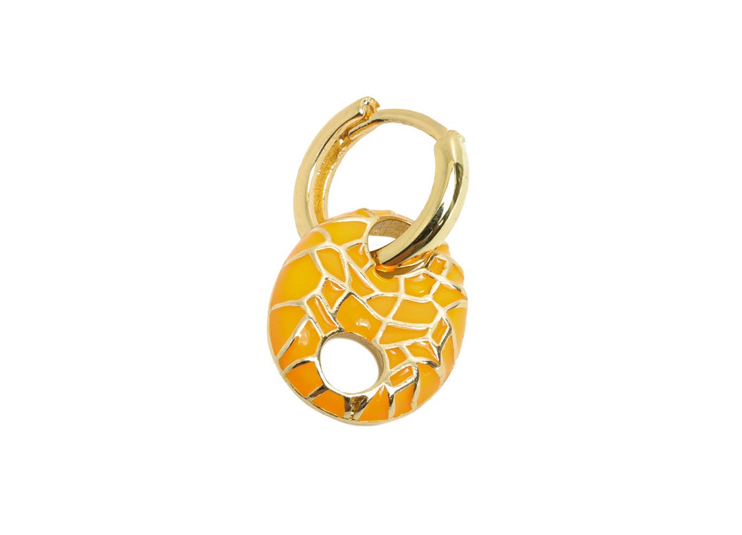 Gold Dangle Hoop Clasp - Orange Enamel Colorful Earring - Modern Brass ...