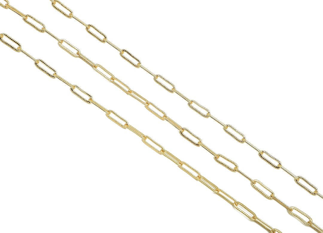 Brass Oval Rectangle Cable Chain Paper Clip Layering Chain Textured ...