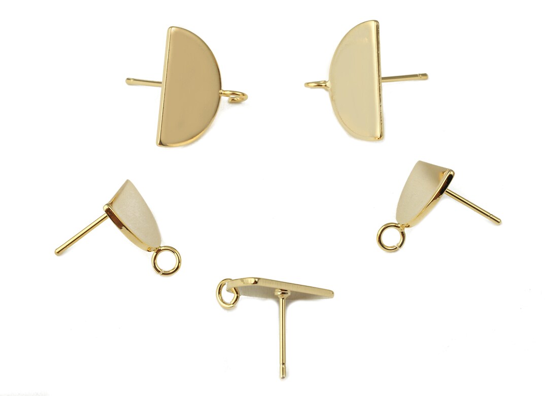 Brass Half Moon Earrings Post With Loops - Brass Semicircle Earrings ...