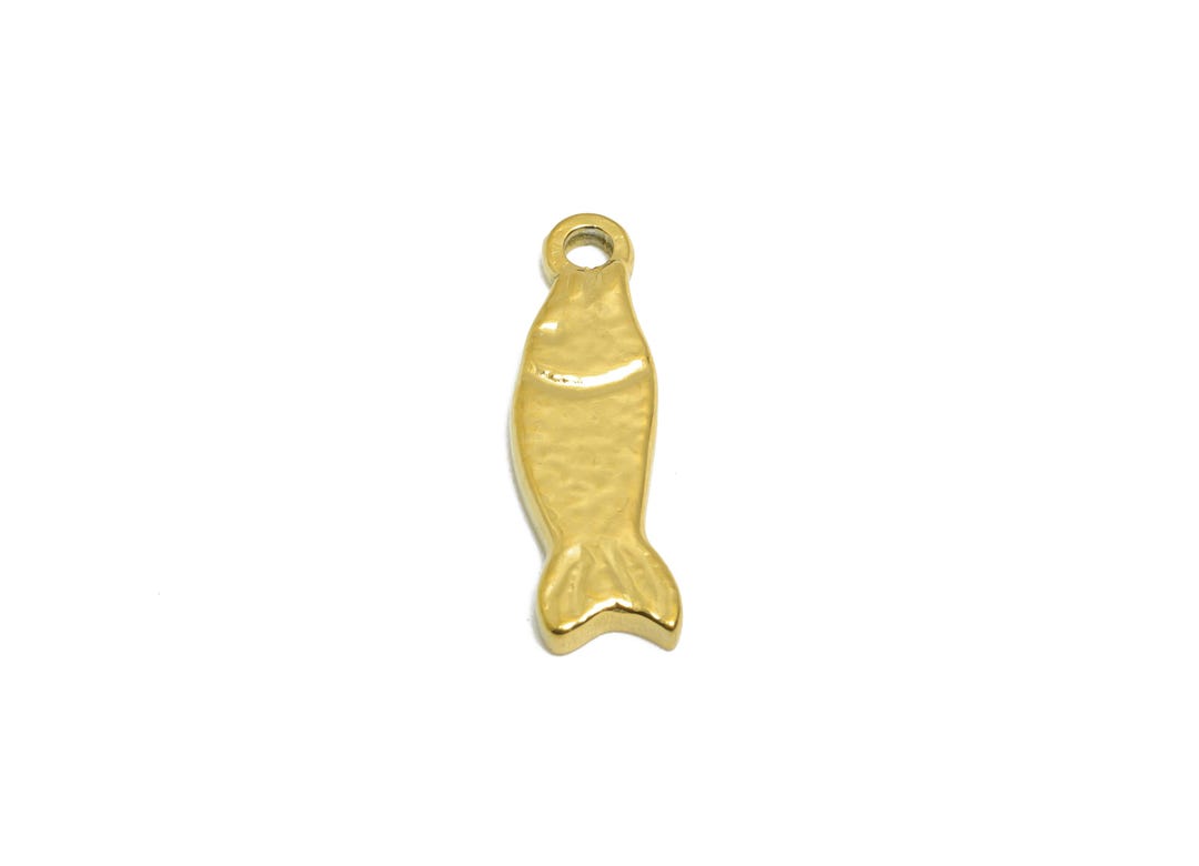 Gold Steel Fish Charm - Cute Marine Life Bracelet Charm - Ocean Animal ...
