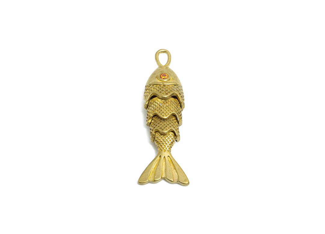 2pcs Movable Articulated Fish Charm - Brass Textured Dainty Marine ...