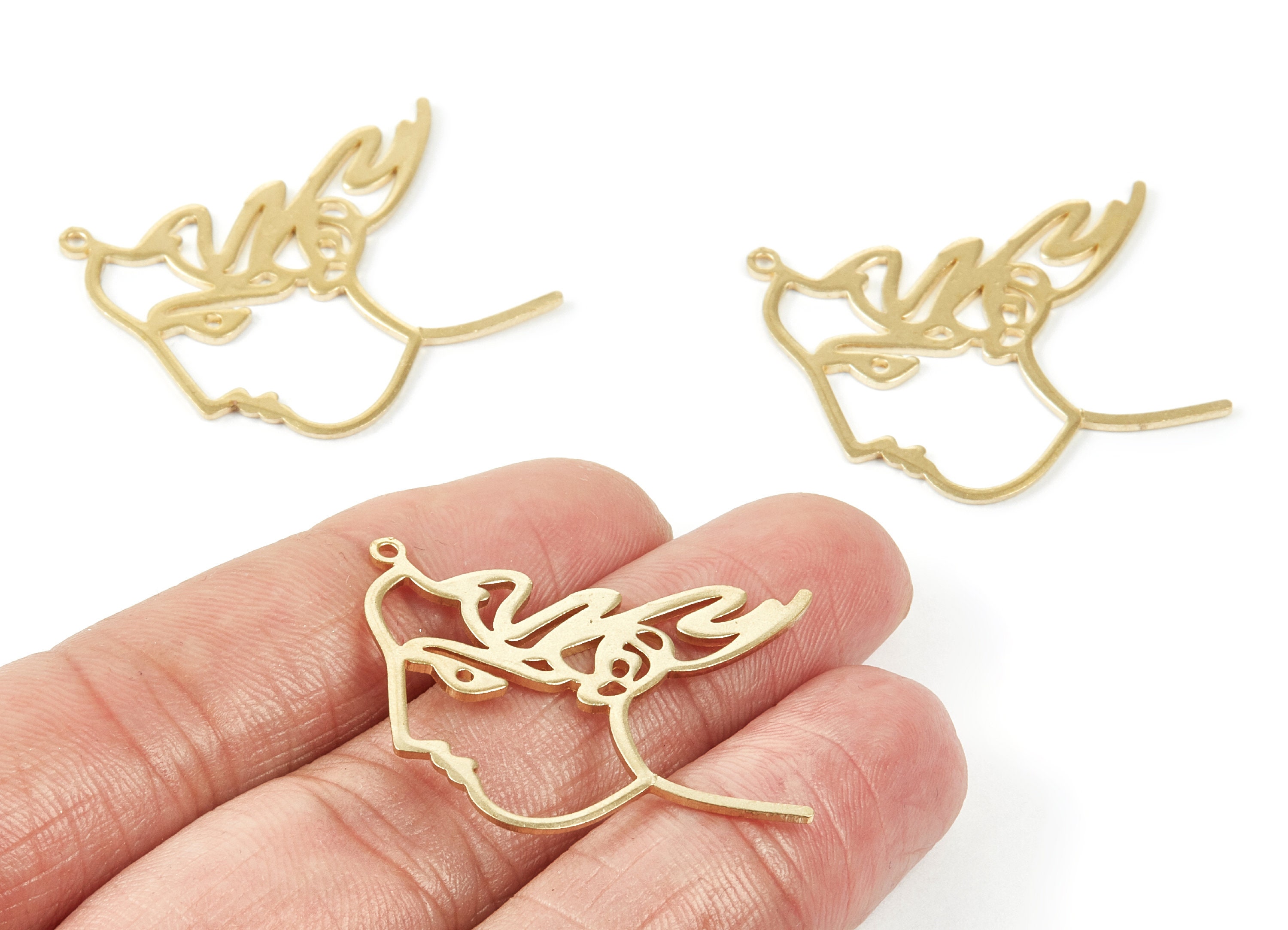 Brass Face Charms Face Shaped Raw Brass Pendant Earring - Etsy